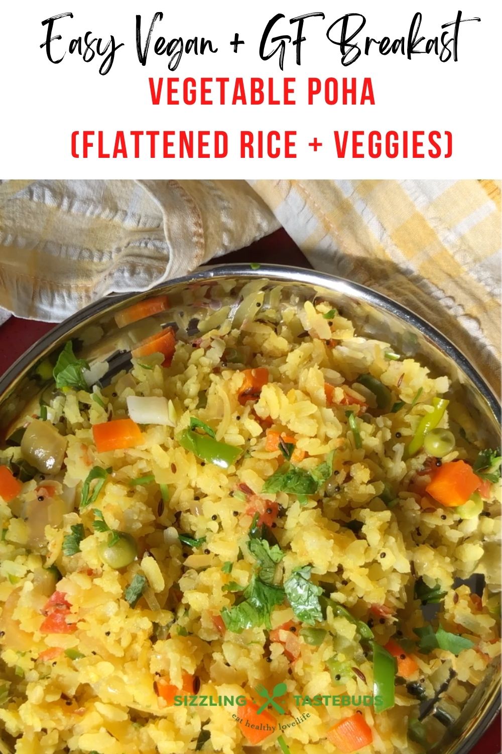 Vegetable Poha | Vegan and GF Quick breakfast